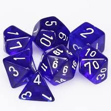 DICE SET 7 TRANSLUCENT BLUE REVISED