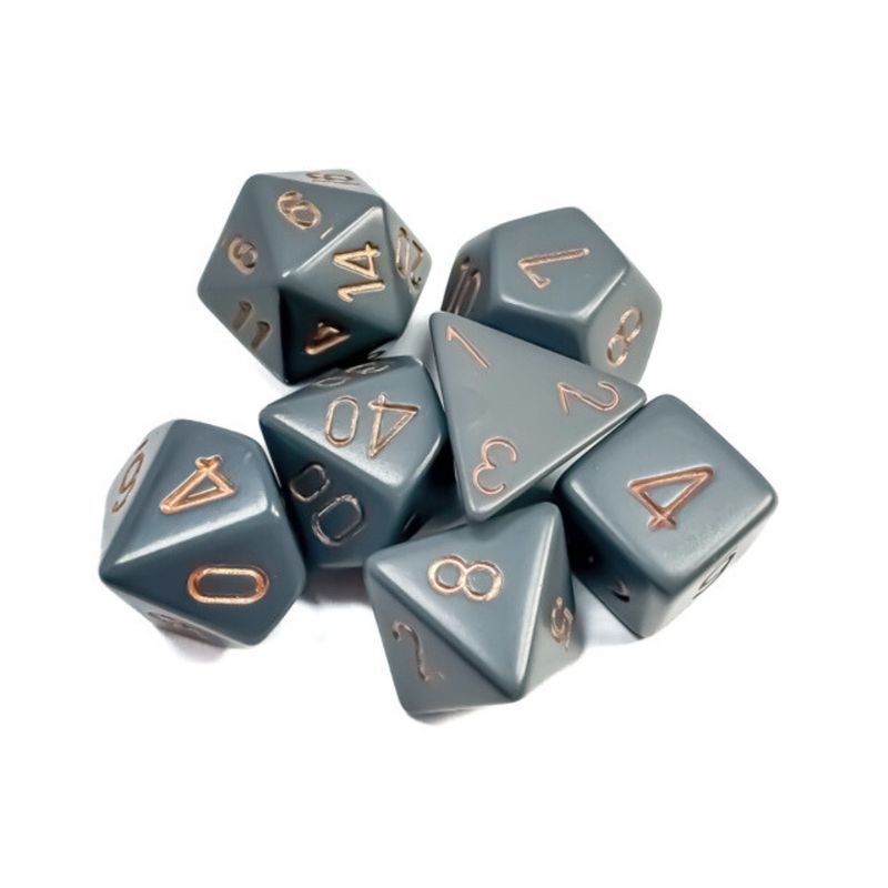 DICE SET 7 OPAQUE DARK GREY w/ COPPER
