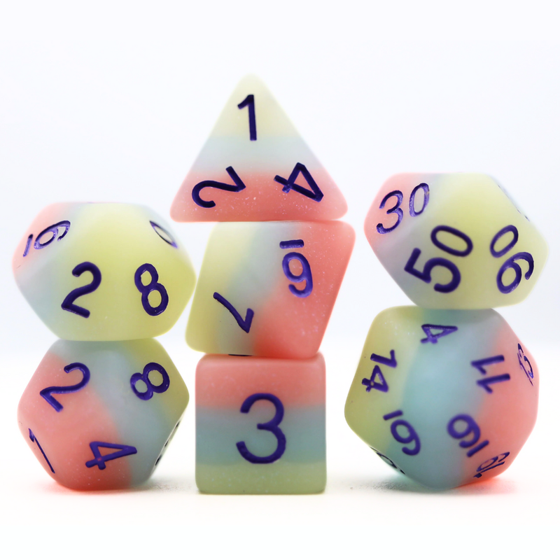 DICE SET 7 PEACH SNOW CONE