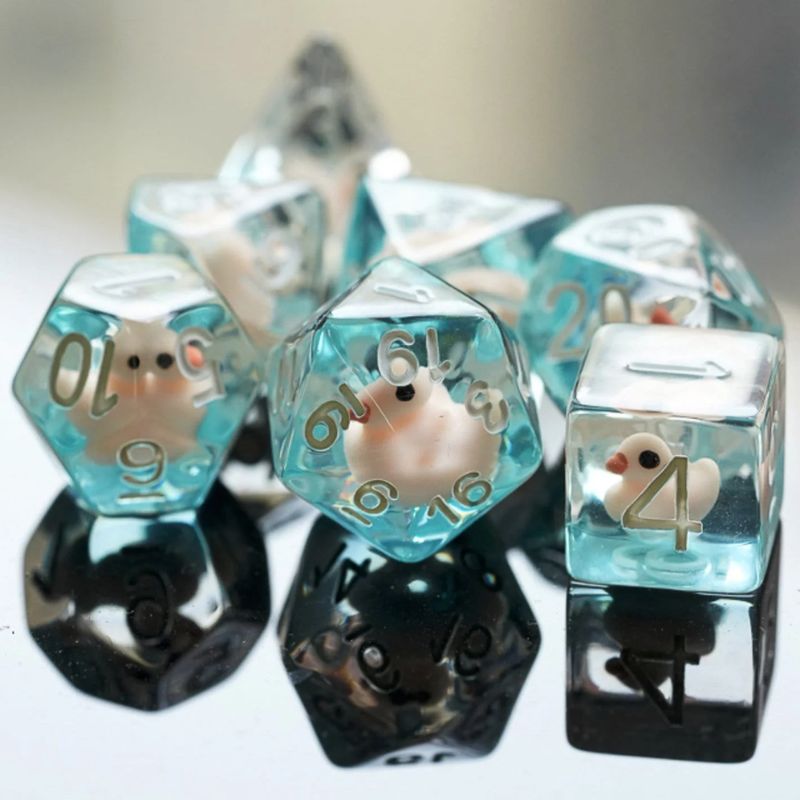 fb DICE SET 7 RESIN PINK DUCK