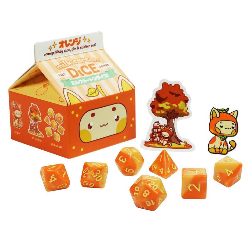 MILK CARTON KAWAII CAT DICE - OLLY ORANGE