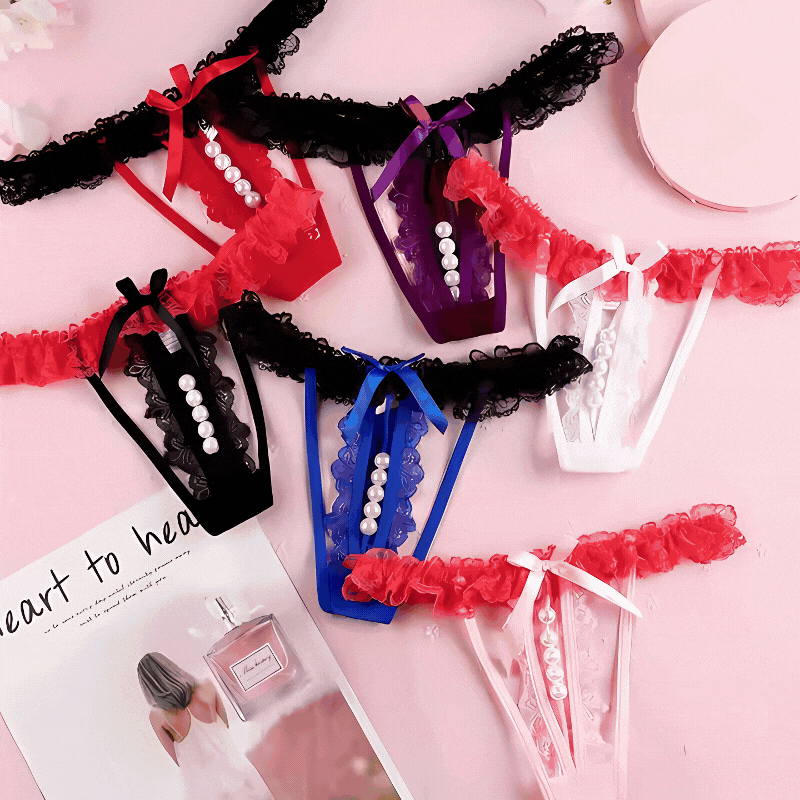 Set de 2 Chiloti Tanga cu Dantela si Perla de Masaj, Elegant si ...