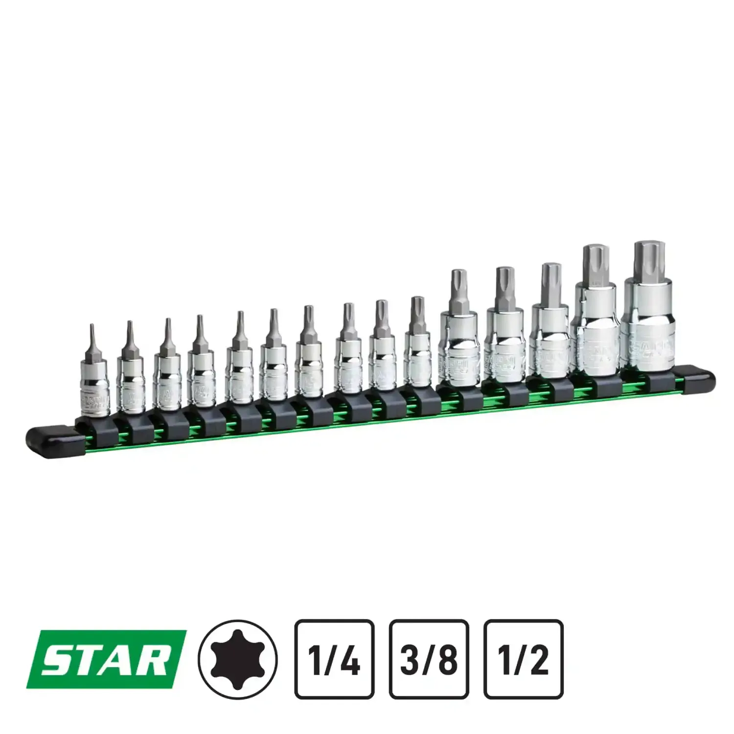 Star Bit Socket Set, 15-Piece WITH SOCKET RAIL