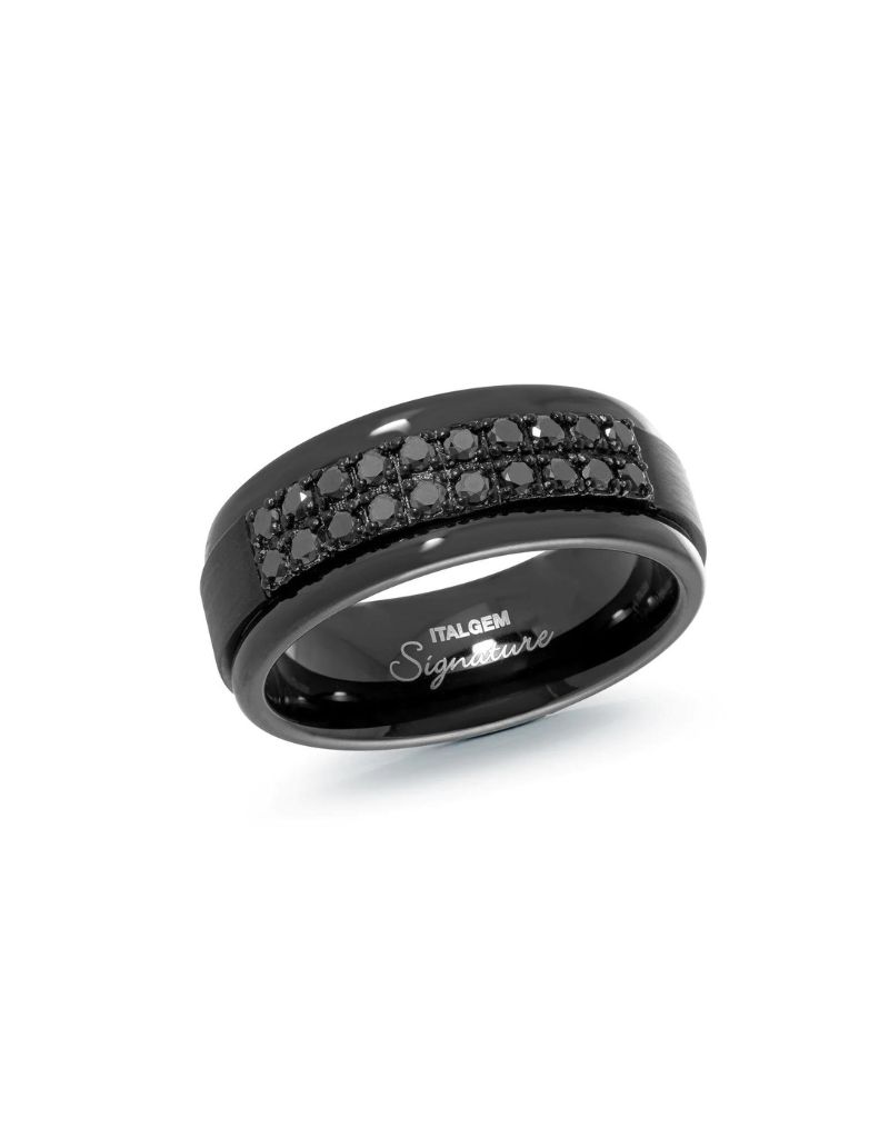 Italgem black Tungsten carbide Band 8mm with black diamonds 0.50ct ...