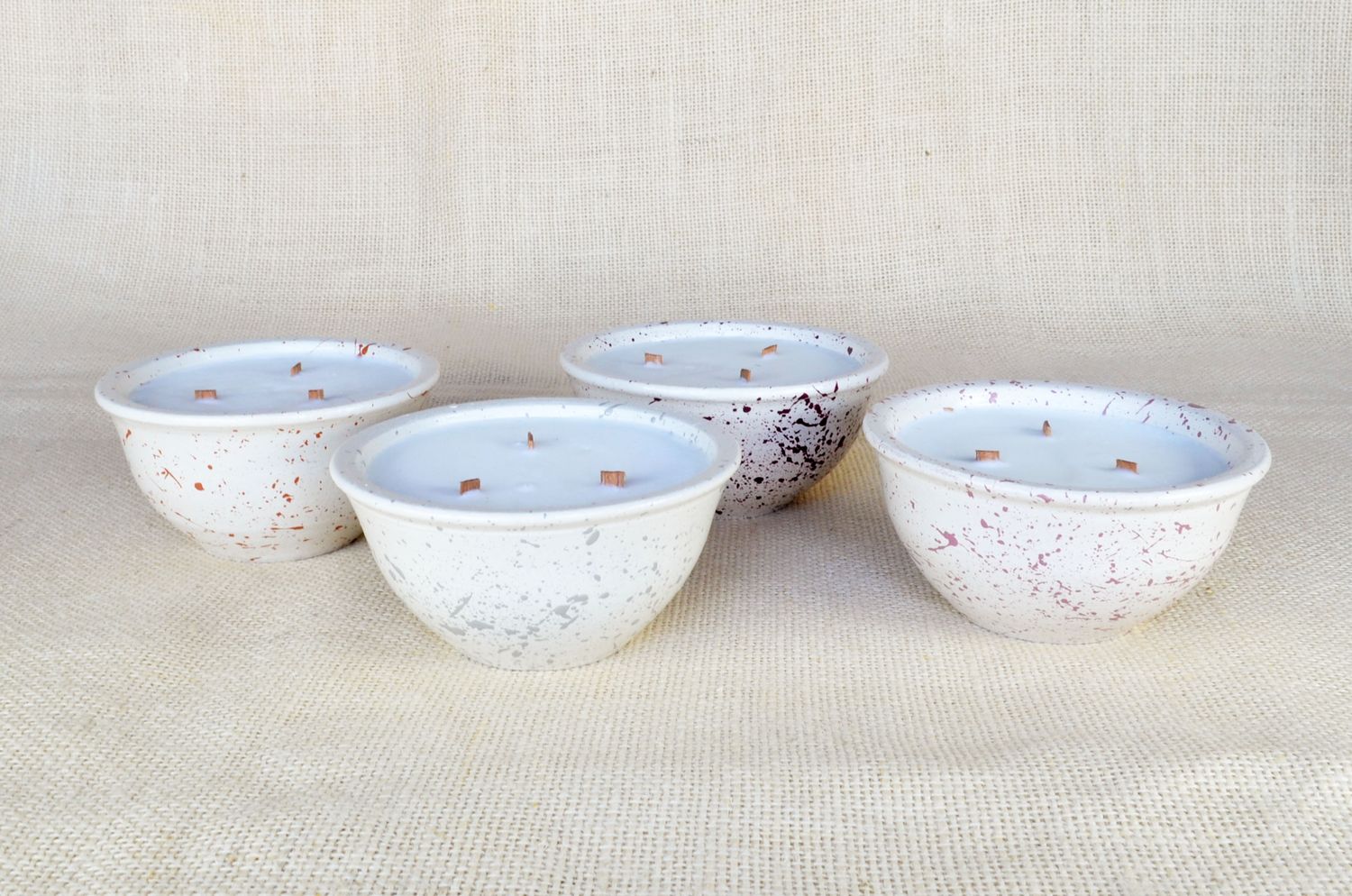 Set of 4 Hand-Painted Terracotta Soy-Coconut Candles, 7.5 oz. each ...