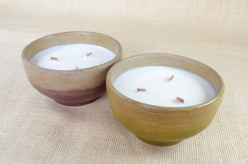 Set of 2 Hand-Painted Terracotta Soy-Coconut Candles, 13 oz. each ...