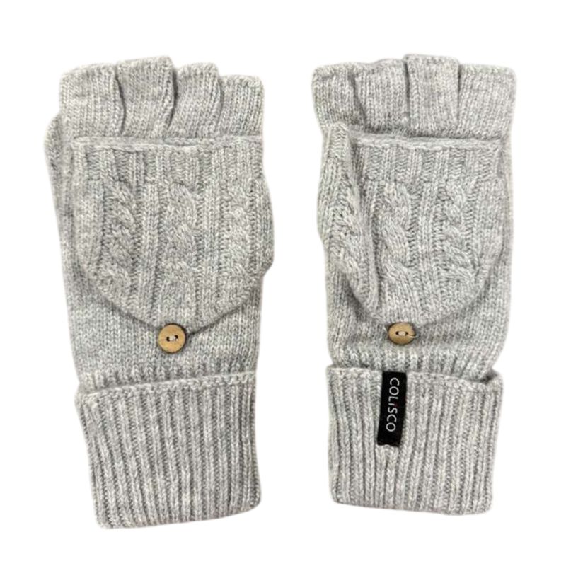 Cable-Knit Convertible Mittens, Light Grey