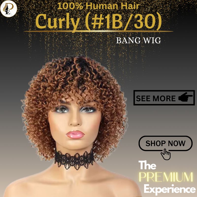 Curly #1B/30 Bang Wig