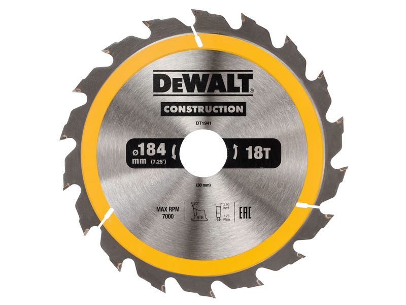 Dewalt DT1941 Portable Construction Circular Saw Blade 184 x 30mm x 18T