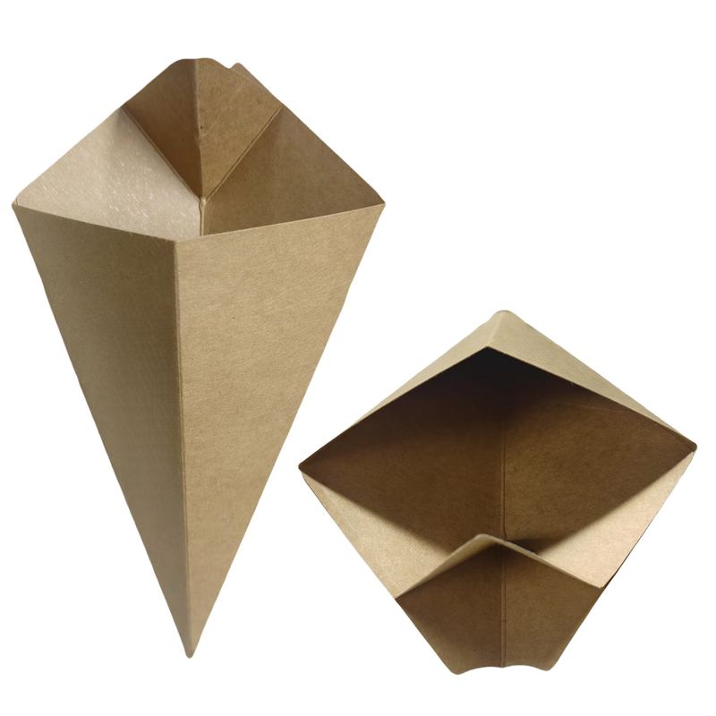 Cono triangular para papas fritas y salsa