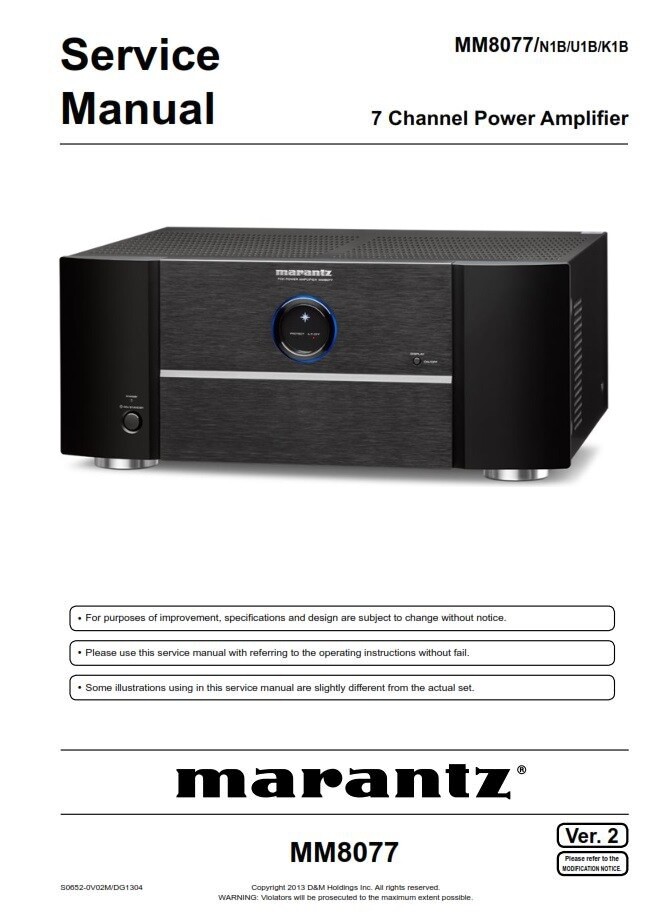 Marantz MM8077 7-Channel Power Amplifier Service Manual