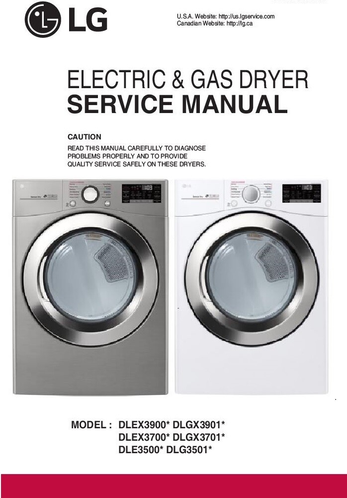 LG DLEX3700V DLEX3700W DLGX3701V DLGX3701W Dryer Service Manual