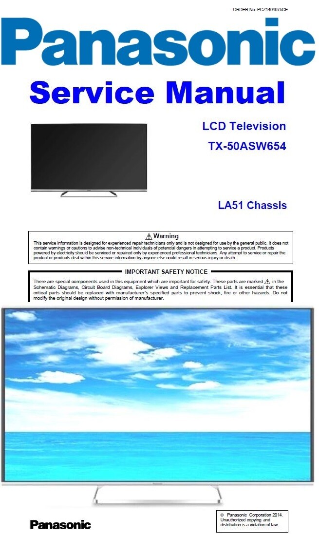 Panasonic TX 50ASW654 TV Service Manual + Schematics