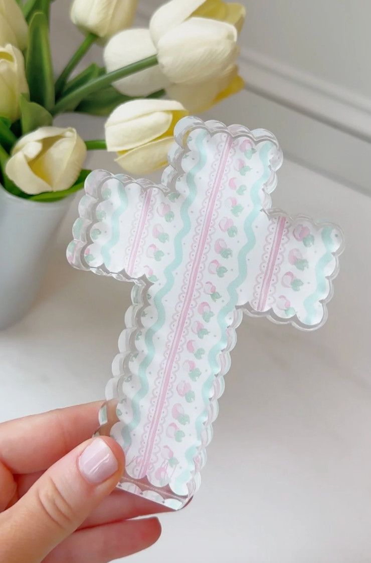 Scalloped Acrylic Cross Blocks - Pink Pattern