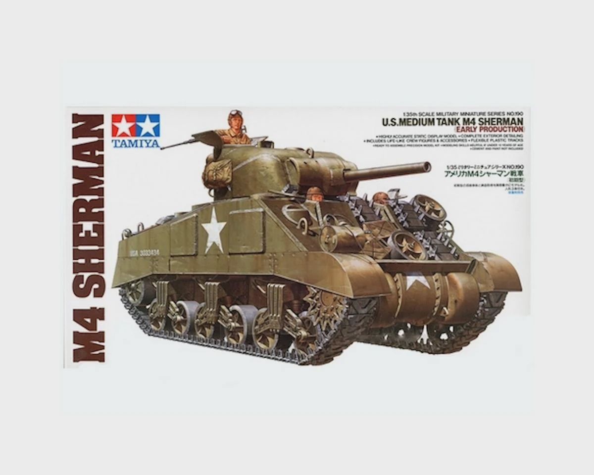 TAM35190, Tamiya 1/35 U.S. Medium Tank M4 Sherman Model Kit