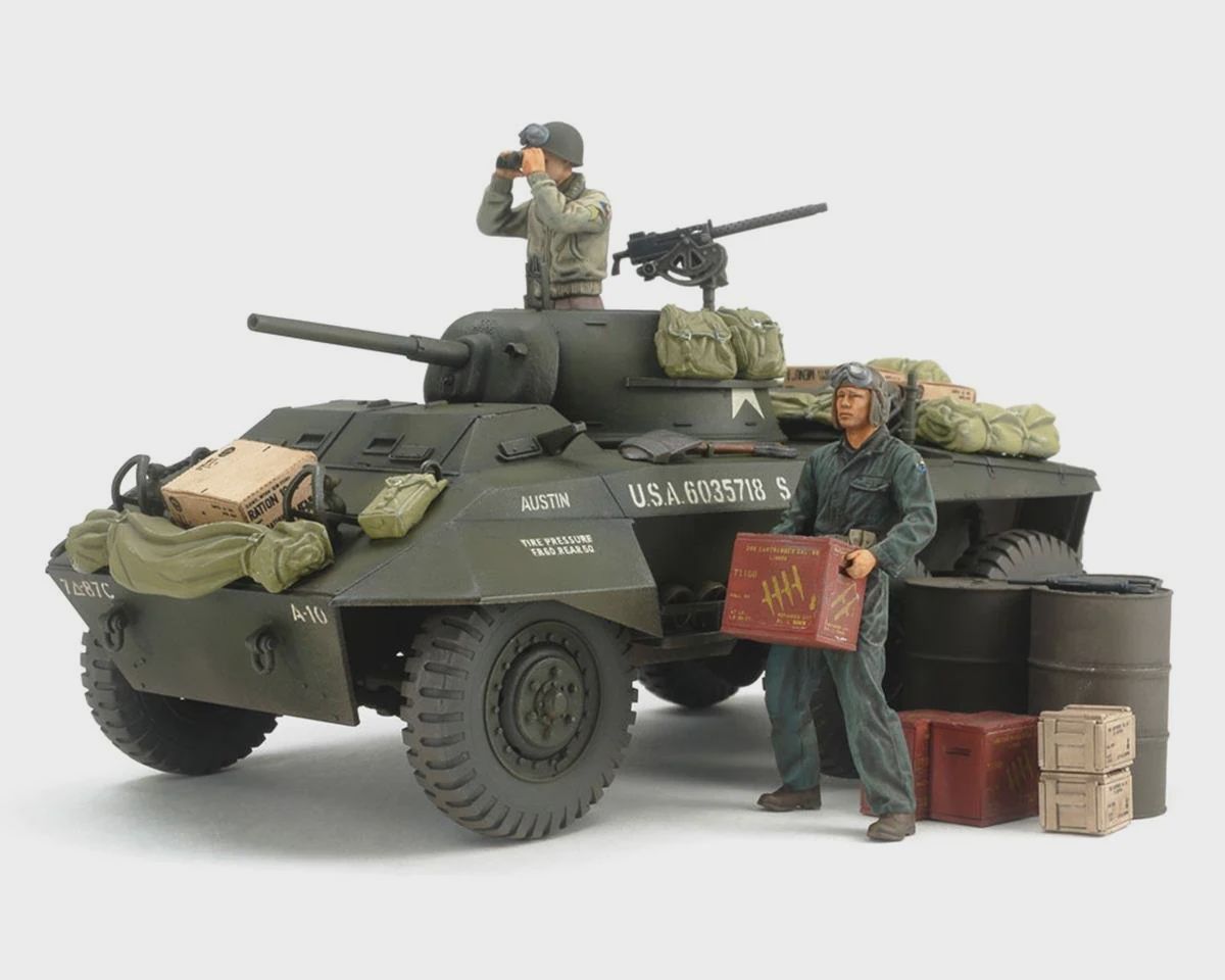 TAM25196, Tamiya M8 Greyhound US Light Armored Combat Patrol 1/35 Model Kit