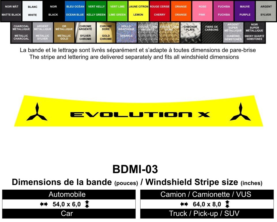 Bande Mitsubishi Evolution X / Mitsubishi Evolution X Windshield Decals ...