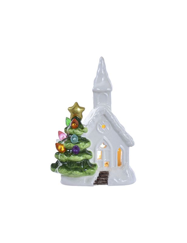 Led Ceramic Church With Tree