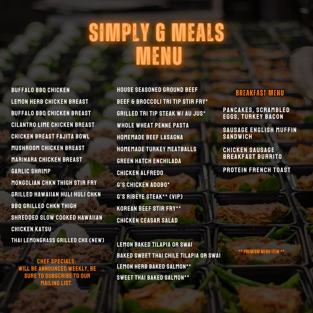 SIMPLY G MEALS MENU