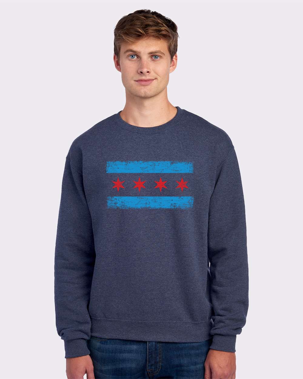 CPD Memorial Chicago Flag Crew Neck Sweatshirt Heather Navy | Chicago ...