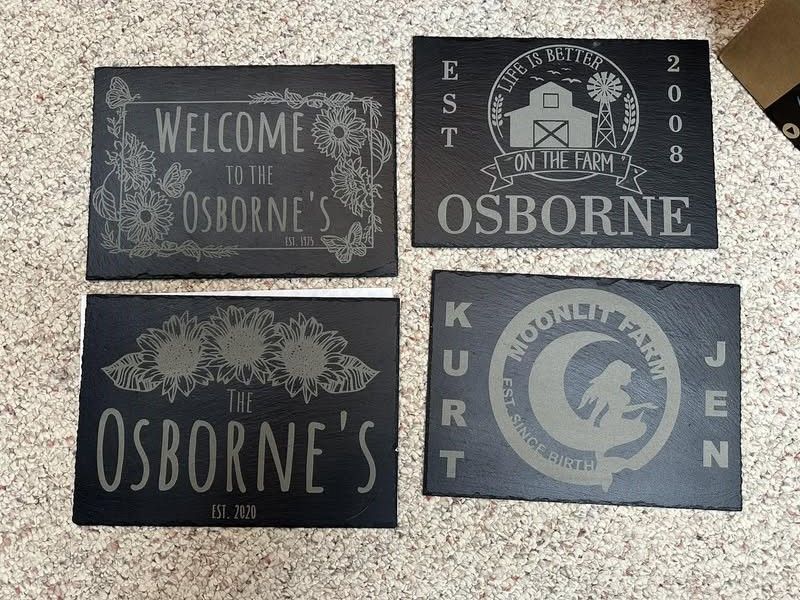 Laser engraved slate tiles