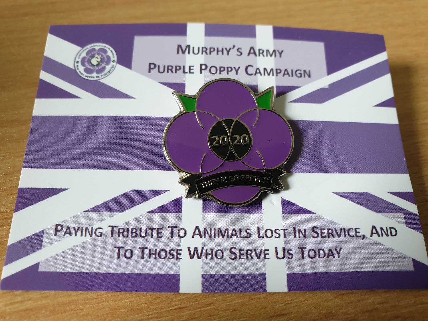 2020 Purple Poppy Animal Remembrance Pin Badge