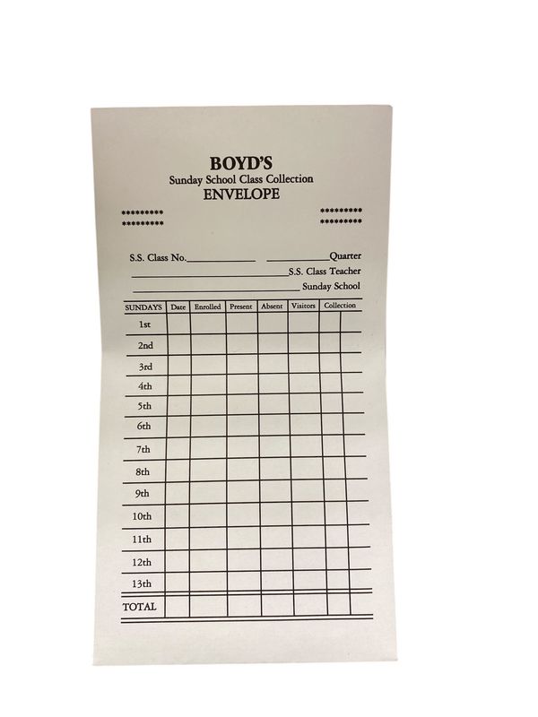 Sunday School Class Collection Envelope
