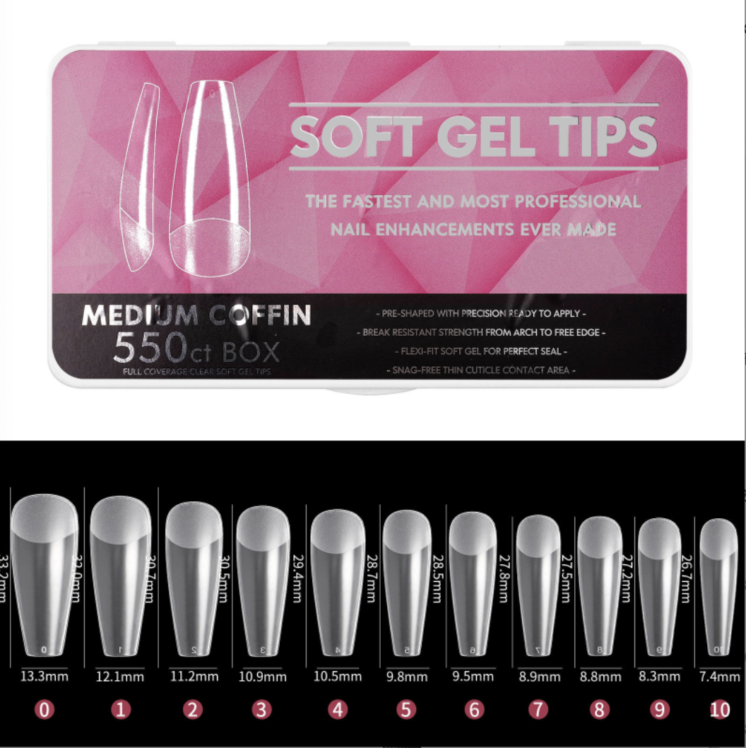 Full Coverage Clear Soft Gel Tips Medium Coffin 550PCS (1)