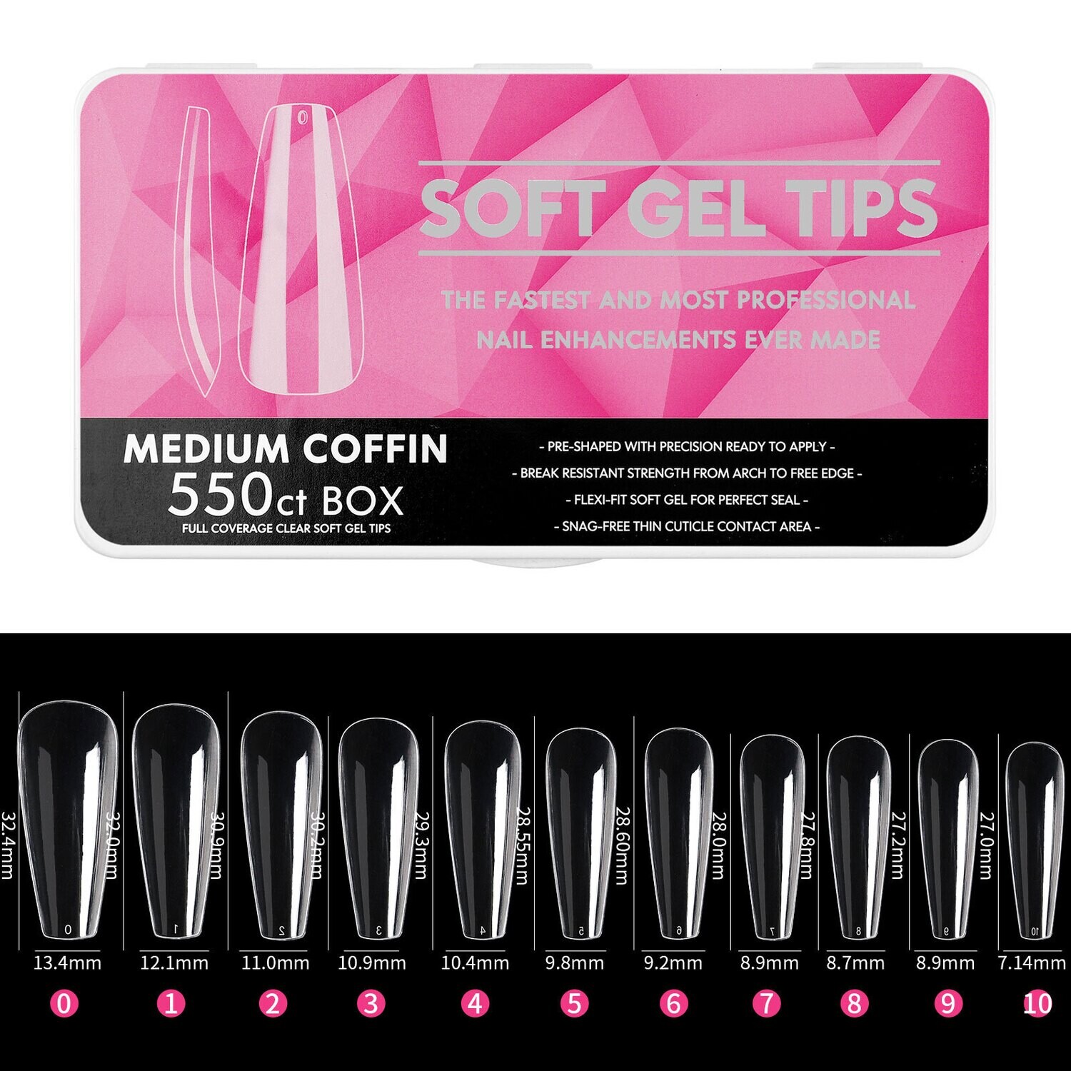 Full Coverage Clear Soft Gel Tips Medium Coffin 550PCS (10)