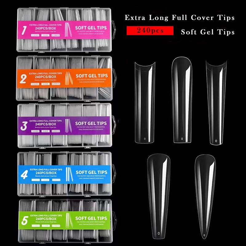 Salon-Grade XL 240pcs Extra Long No C Curve Acrylic Nail Tip