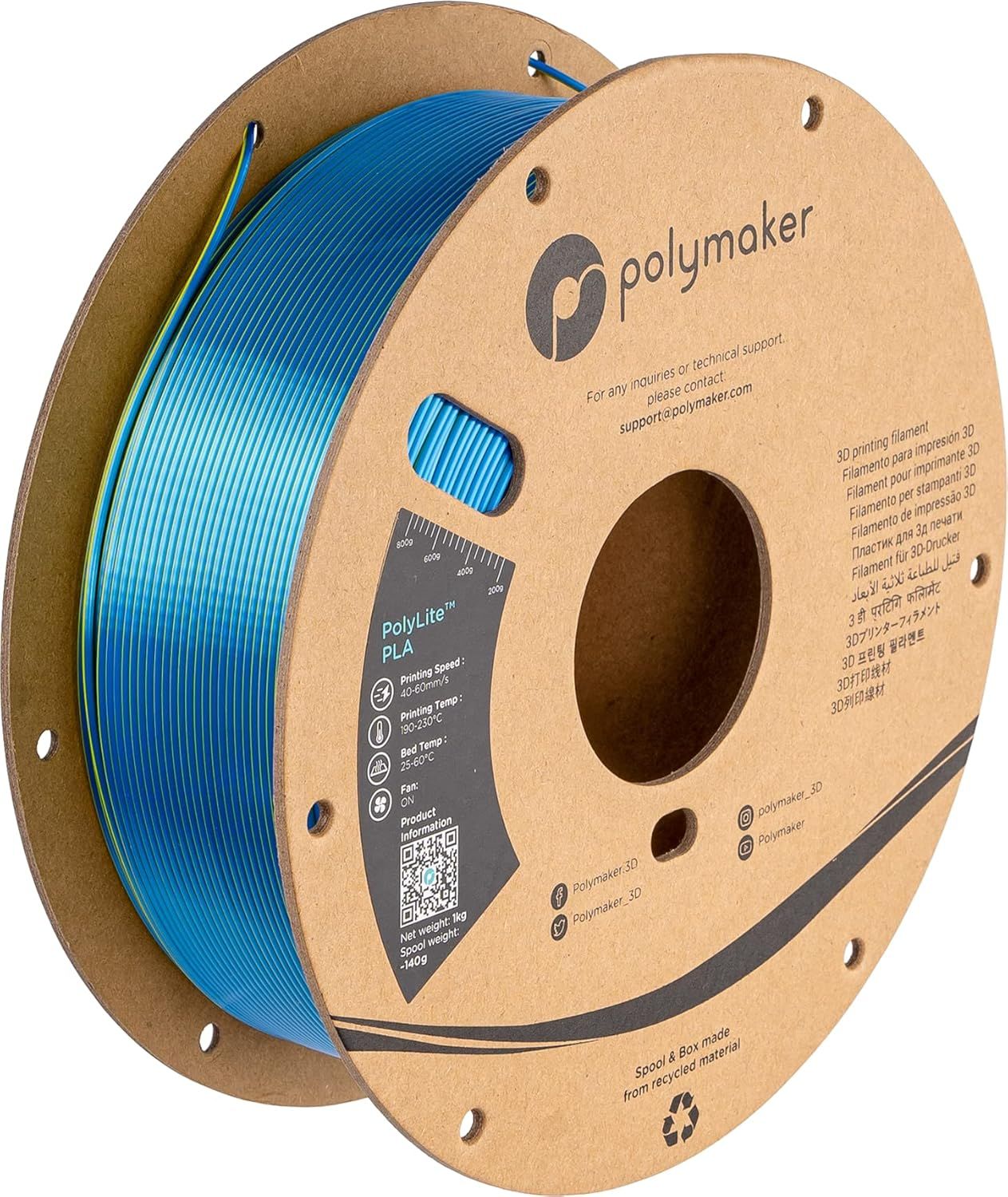 PolyLite PolyMaker 3D PLA Chameleon Silk Yellow-Blue