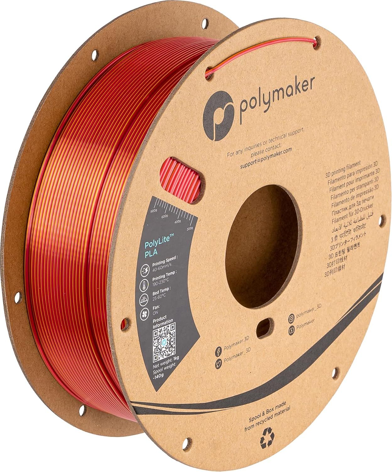 PolyLite PolyMaker 3D PLA Sunset Silk Gold-Red