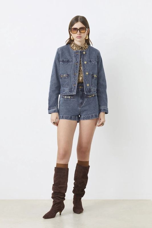 Suncoo Daryl Short Jacket in Fantasy Denim