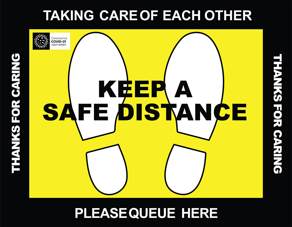 Covid-19: Please queue here - Floor Graphic 450x350mm