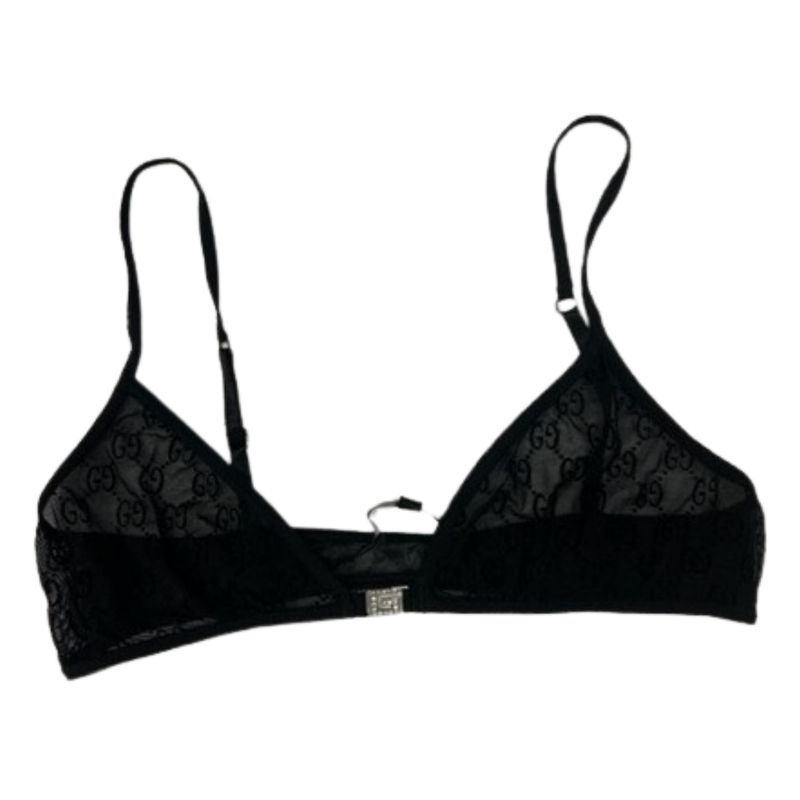 GUCCI LINGERIE BRA SEE THROUGH LOGO PRINT BRALETTE WITH SPAG STRAPS ...