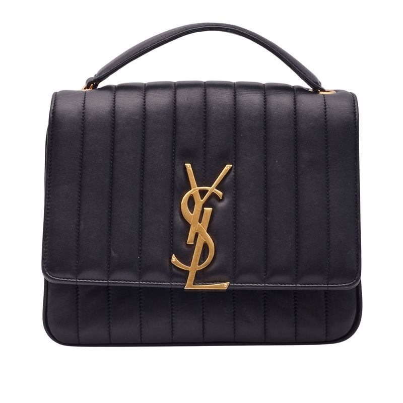 LEATHER MATELASSE MONOGRAM LARGE VICKY CHAIN BAG BLACK