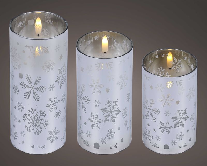 WHITE SILVER GLASS LED CYLINDER TRIO