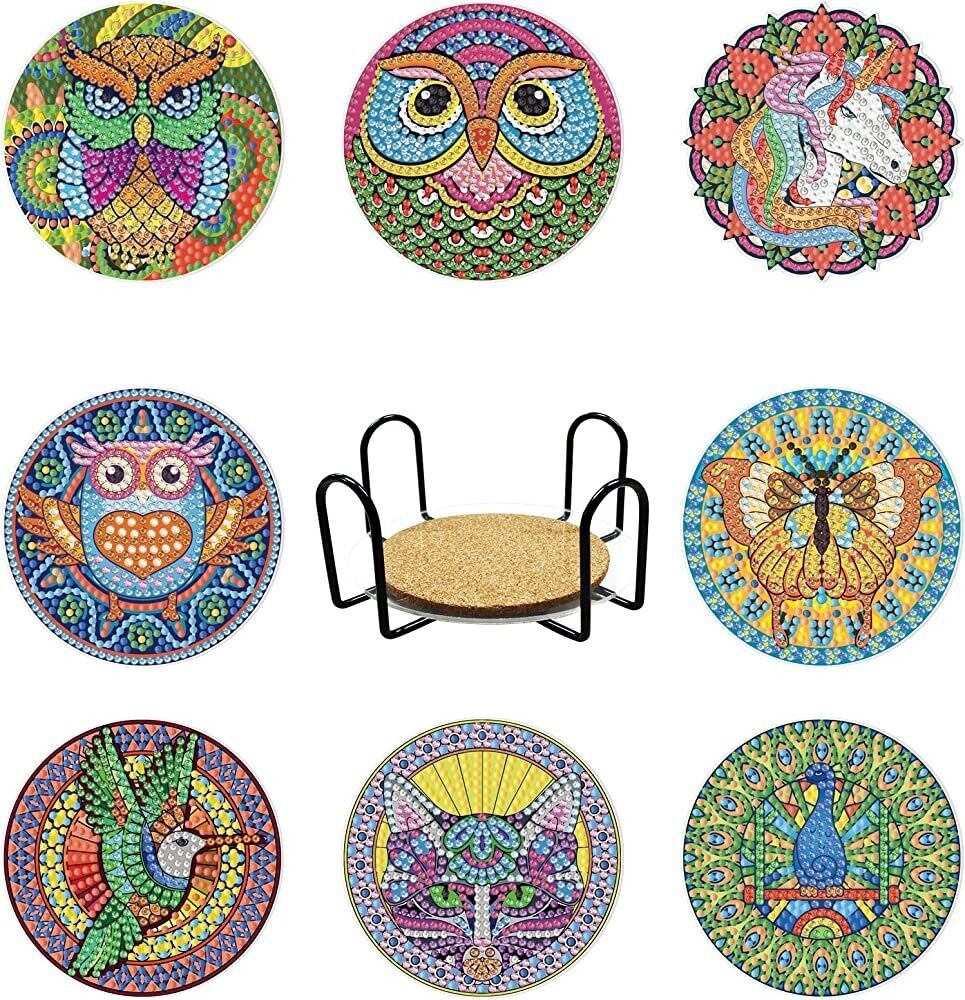 Set of 8 Coasters with stand - Animals