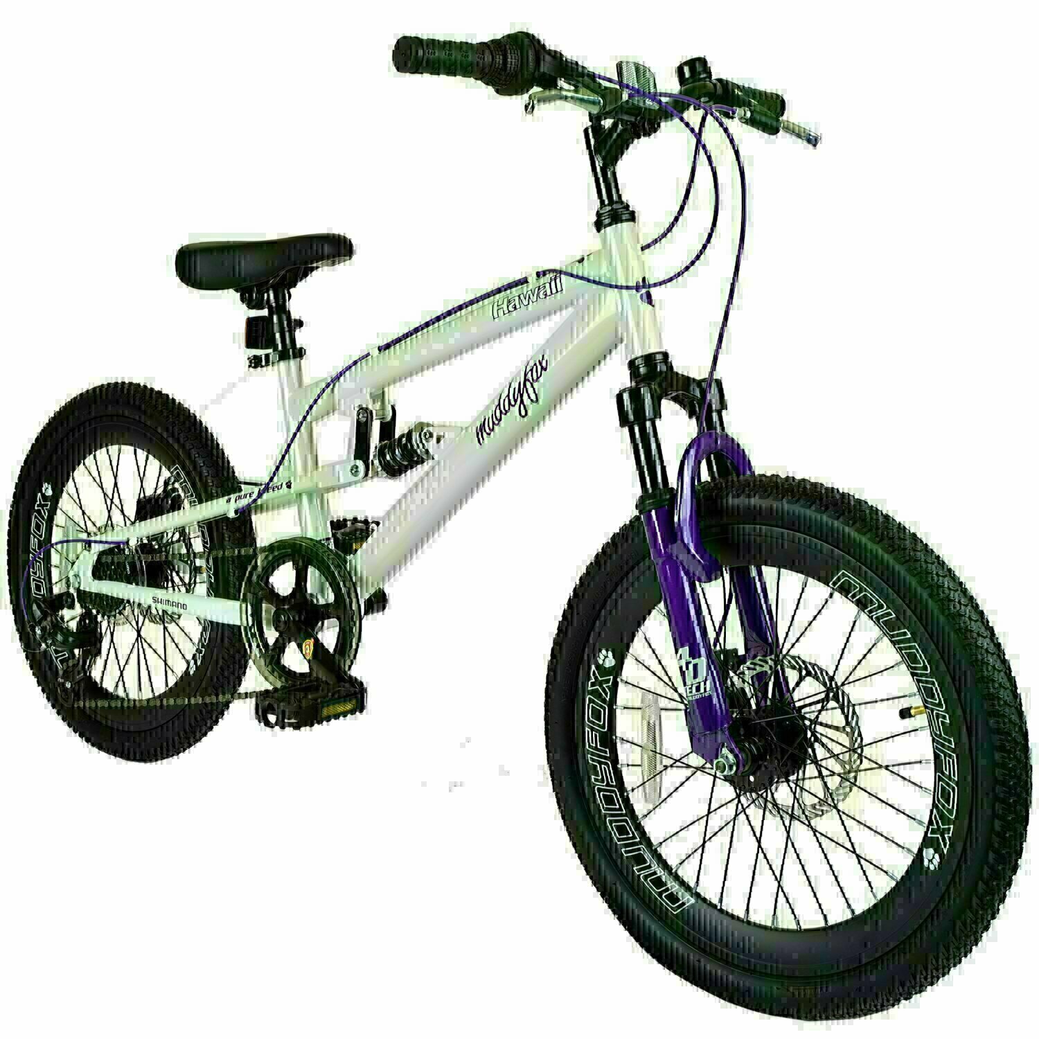 Muddyfox Hawaii 20" Girls Dual Suspension Mountain Bike in White and Purple