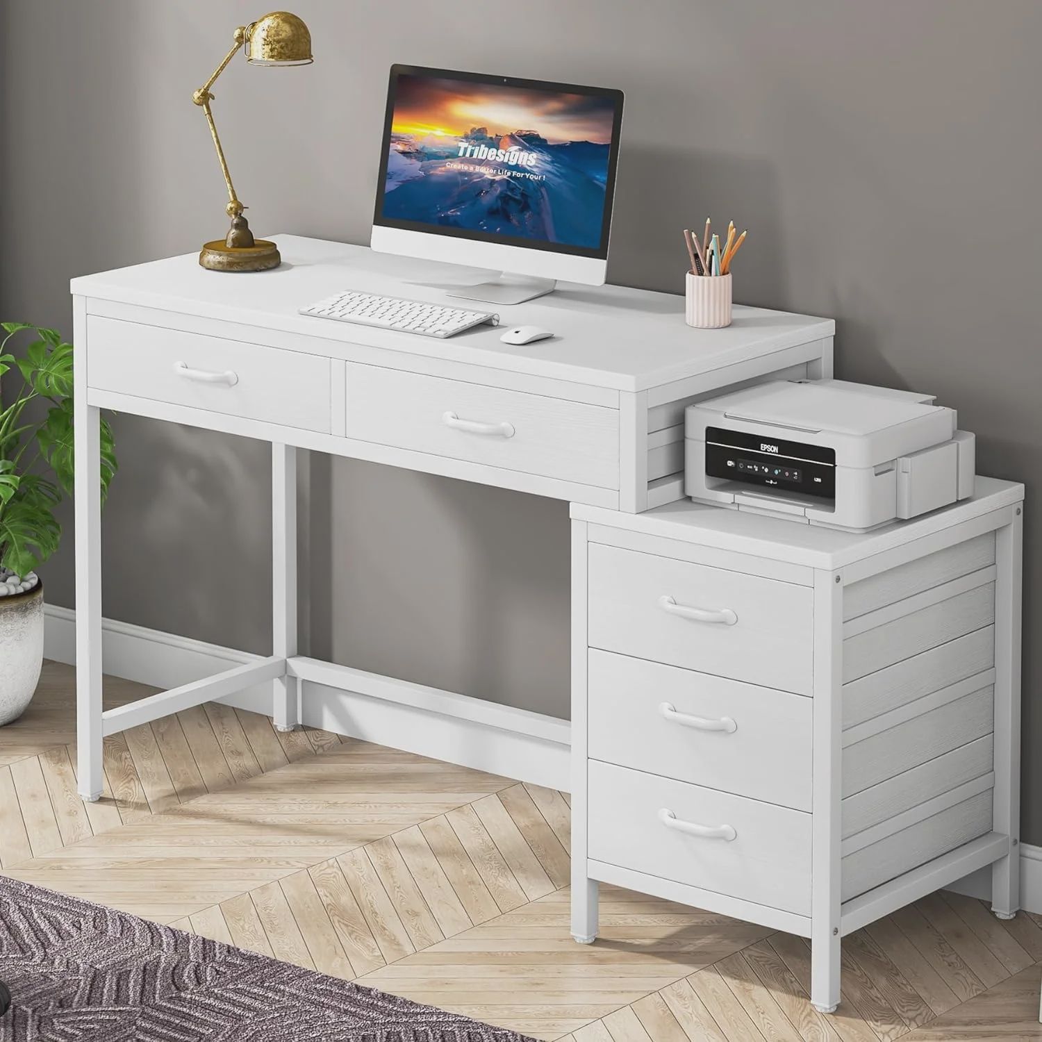 Tribesigns Computer Desk with 5 Drawers, Home Office Desks with ...