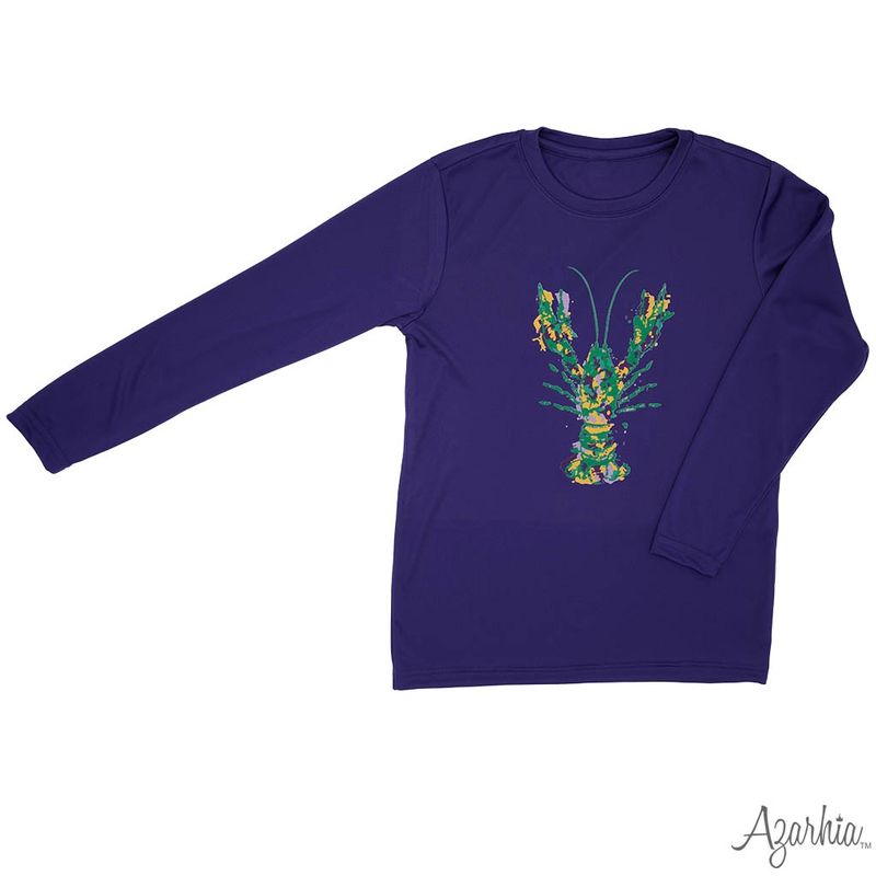 Mardi Gras Watercolor Crawfish Purple LS Drifit