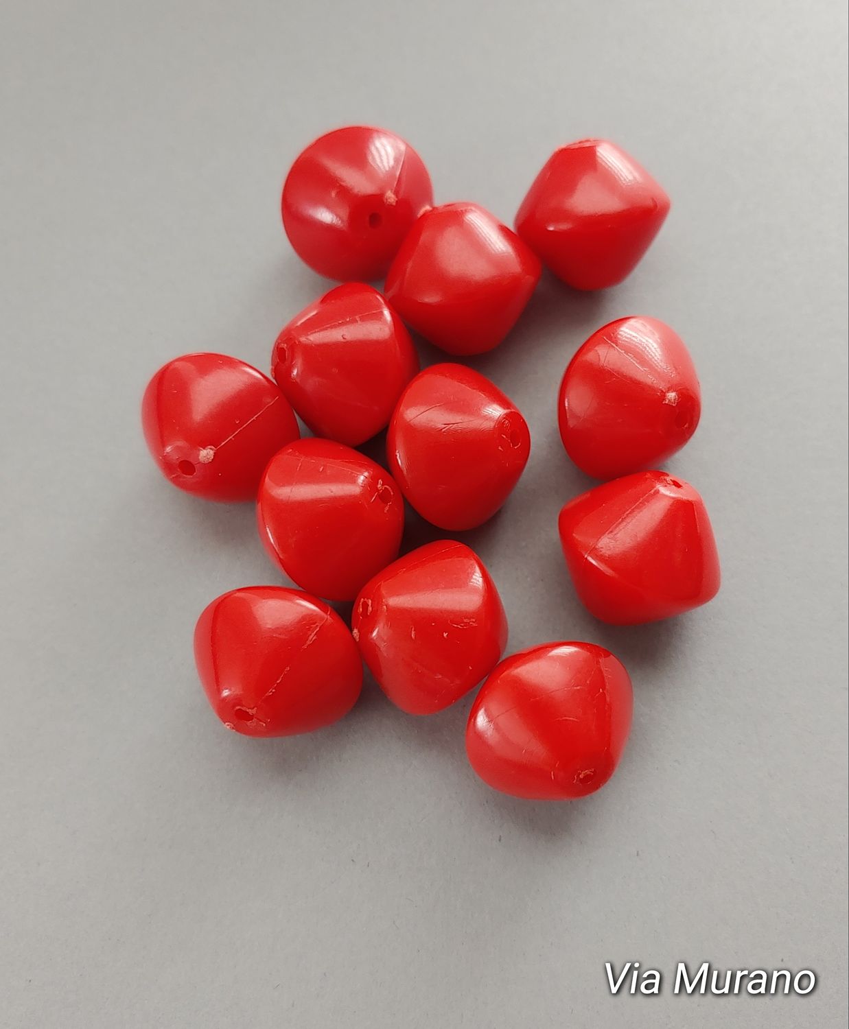 Super Vintage Lucite Polygon Shaped Red Color Beads 16x8mm. Pack of 12.