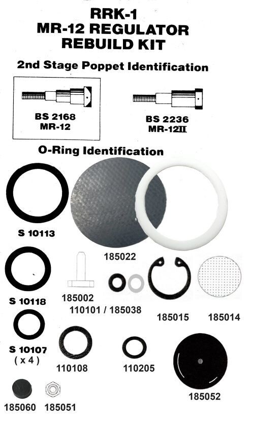 Mares MR12 I & II 1st / 2nd Stage Service Kit w/ hp poppet