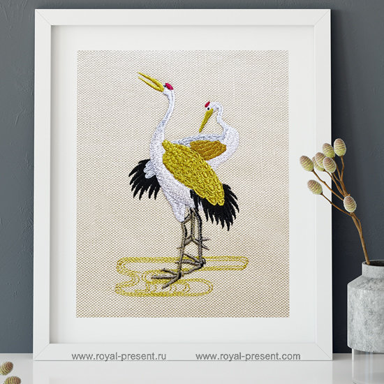 Japanese Cranes Machine Embroidery Design - 3 sizes | Royal Present ...