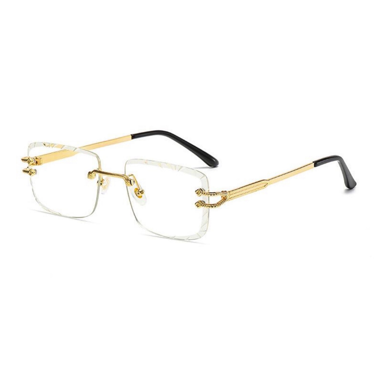 Men's Rimless Elegant Gold Wire Frame Hip Hop Frameless Gem Cut Clear ...