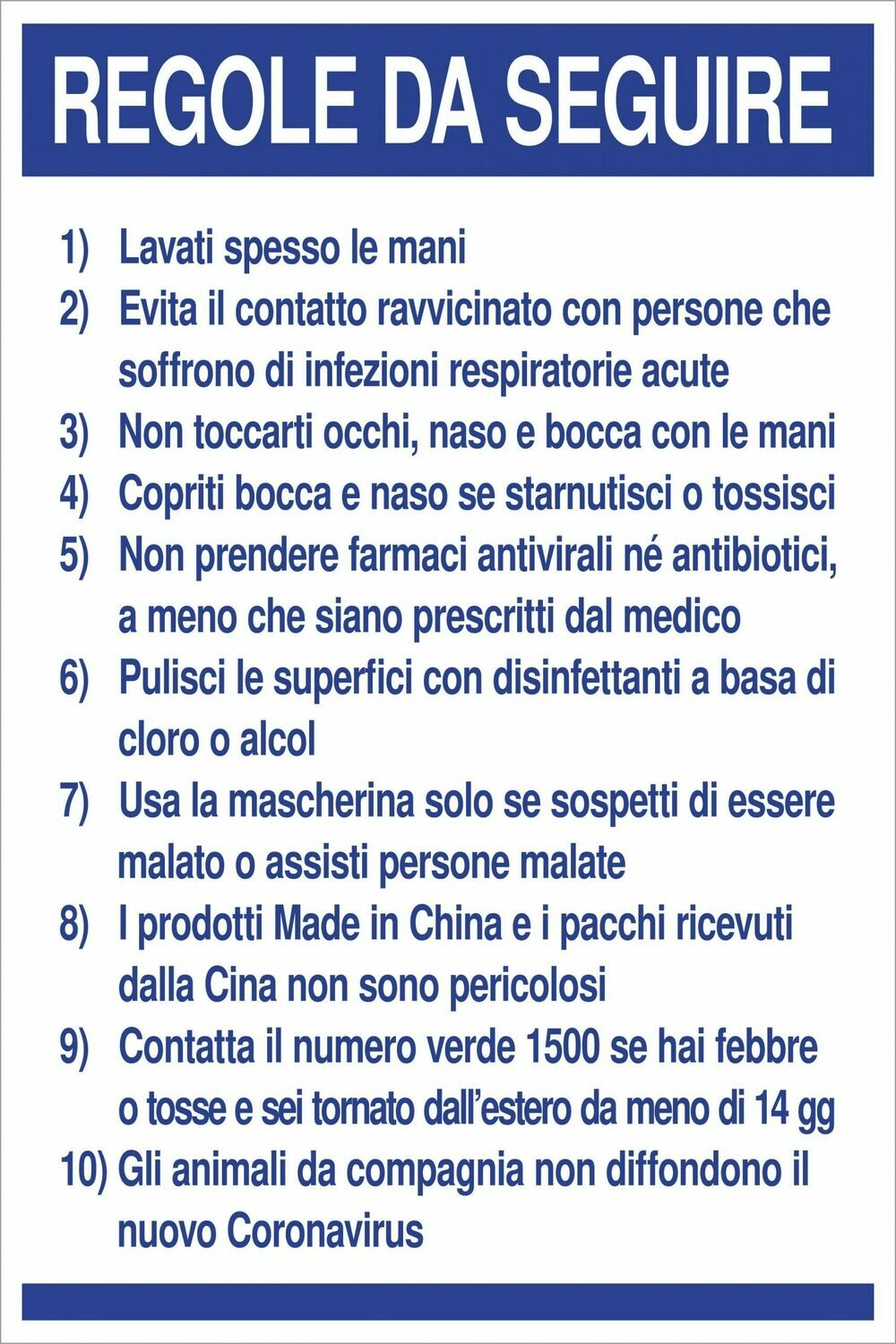 Cartelli avviso "REGOLE DA SEGUIRE" CoviD-19