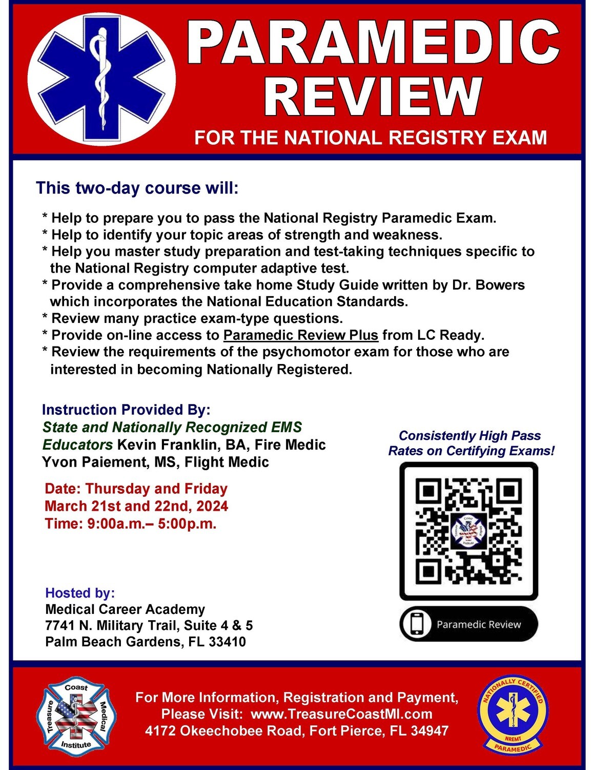National Registry Paramedic Exam Review December 20th and 21st Palm ...