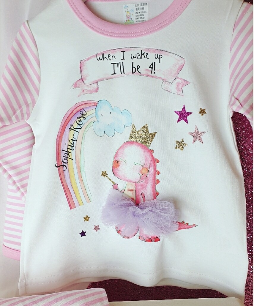 Personalised Dino Birthday pyjamas girl s dinosaur pj s dinosaur pyjamas for girls girl s birthday dinosaur pyjamas Pink Dinosaur Pj s