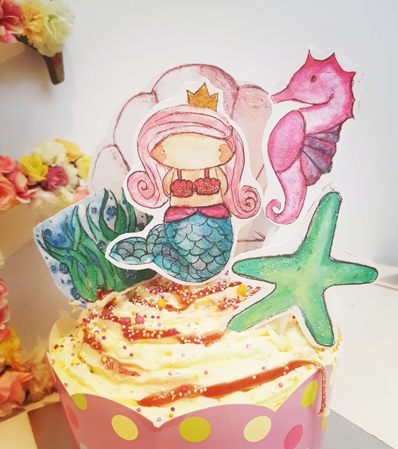 Mermaid cake topper set