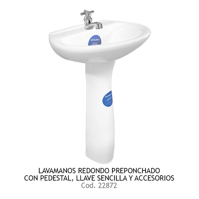 Lavamanos Ecoline Redondo Con Pedestal y Accesorios